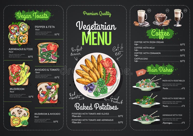 Vegetarian Menu Design with Vegan Meals. Restaurant Menu Stock Vector ...