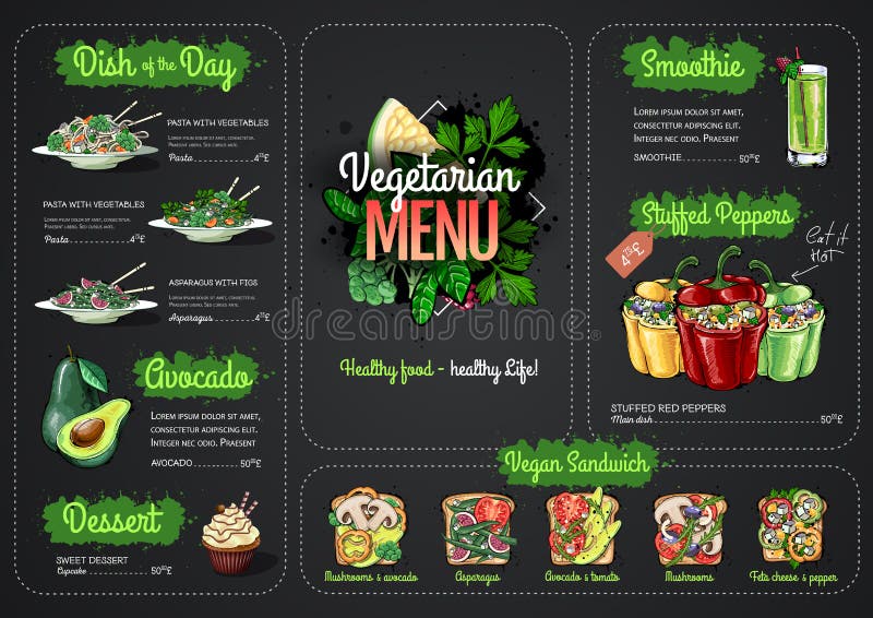 Vegetarian Menu Design with Vegan Meals. Restaurant Menu Stock Vector ...