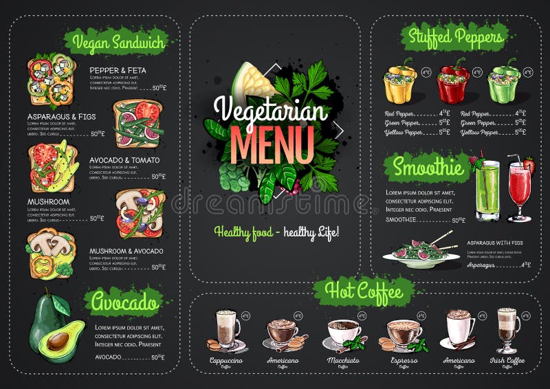 Vegetarian Menu Design with Vegan Meals. Restaurant Menu Stock Vector ...