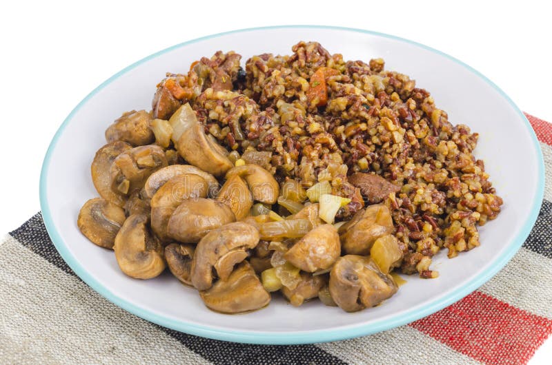 Vegetarian Menu, Red Rice with Champignons. Stock Image - Image of food ...