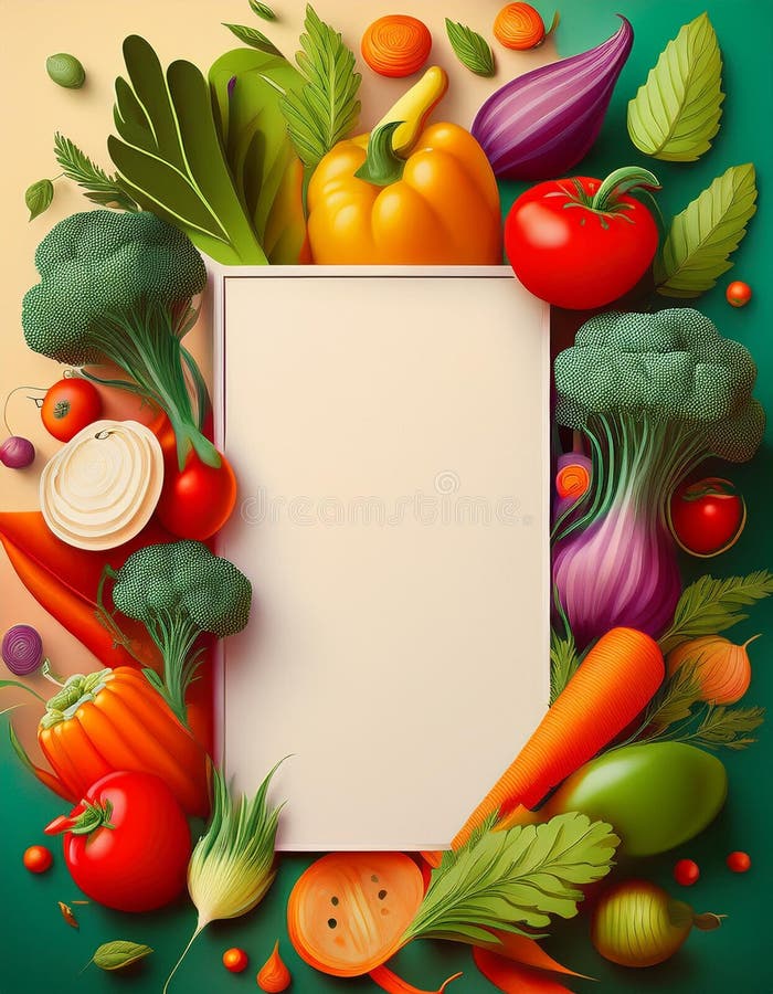 Vegetables and a White Empty Frame in the Middle. Vegetarian Menu ...