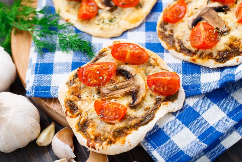 Vegetarian mini pizza stock photo. Image of delicious - 40384132