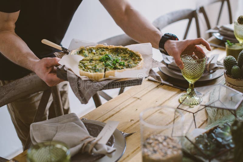 Vegetarian Pie on the Rustic Serving Table Stock Image - Image of ...