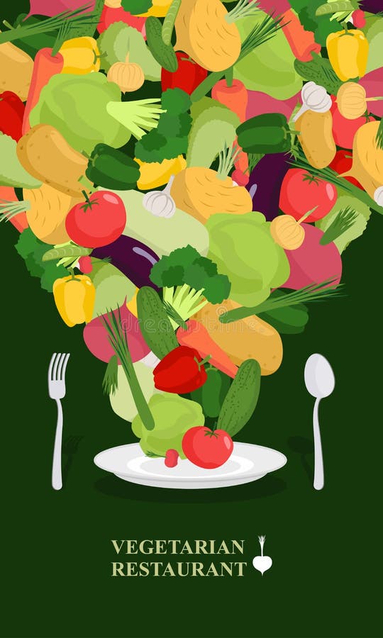 Vegetarian Restaurant. Fresh Vegetables on the Plate Stock Vector ...
