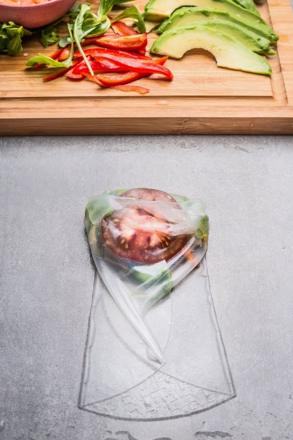 Vegetarian Rice Paper Rolls Wrapping, Top View Stock Image - Image of ...
