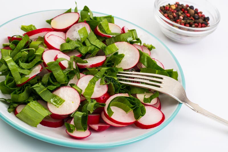 Vegetarian Salad with Fresh Radish and Spinach Stock Photo - Image of ...