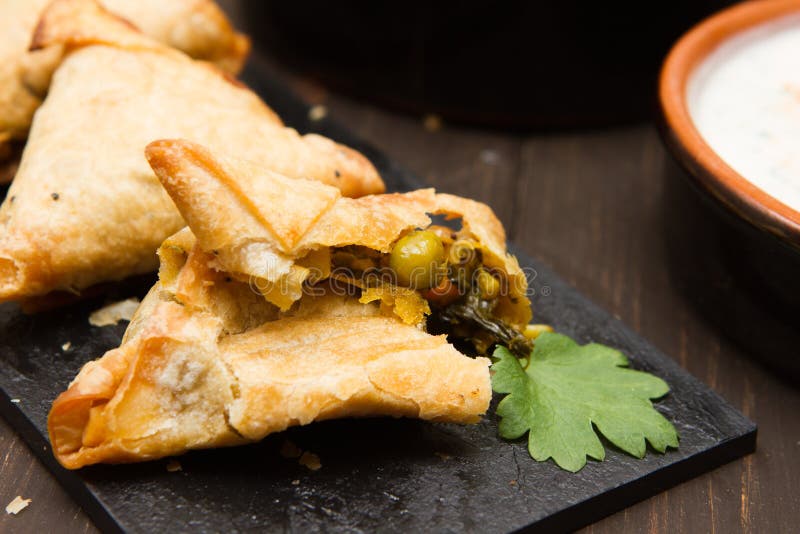 Vegetarian samosas stock image. Image of raita, cuisine - 119575261