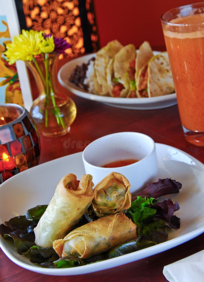 Vegetarian Spring Rolls with Fish Tacos Stock Image - Image of carrot ...