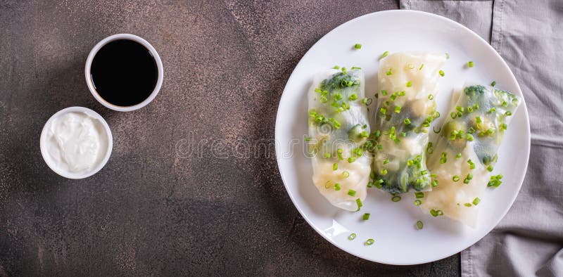 Vegetarian Spring Rolls with Three Types of Cabbage in Rice Paper on a ...