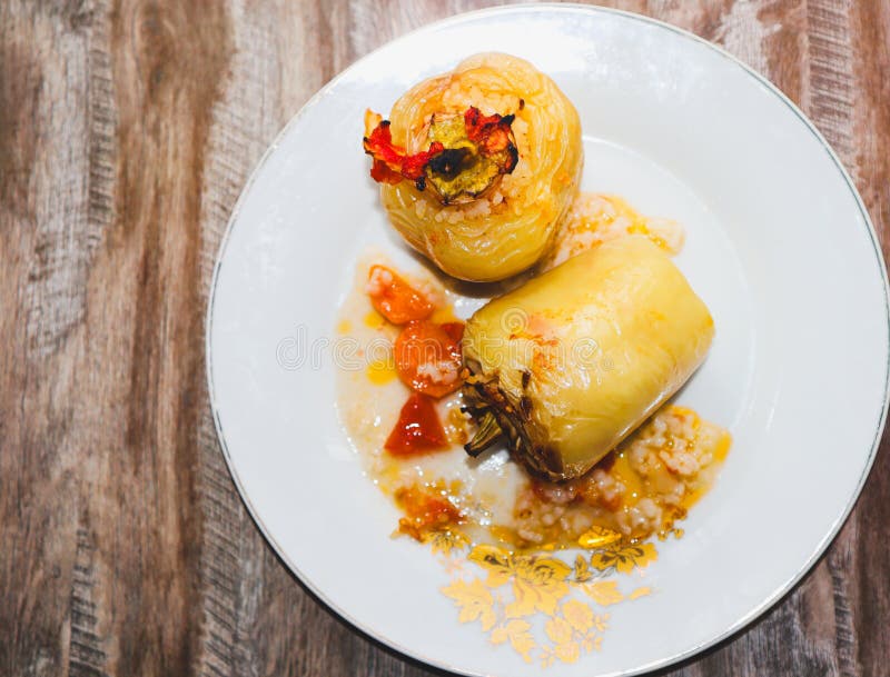 Vegetarian Stuffed Peppers Plate Stock Image - Image of rice, peppers ...