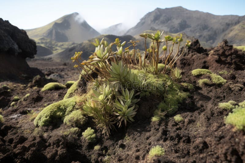 Vegetation Growth on a New Volcanic Island Stock Illustration ...