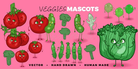 Vector Colored Vegetables Mascots Stock Vector - Illustration of ...