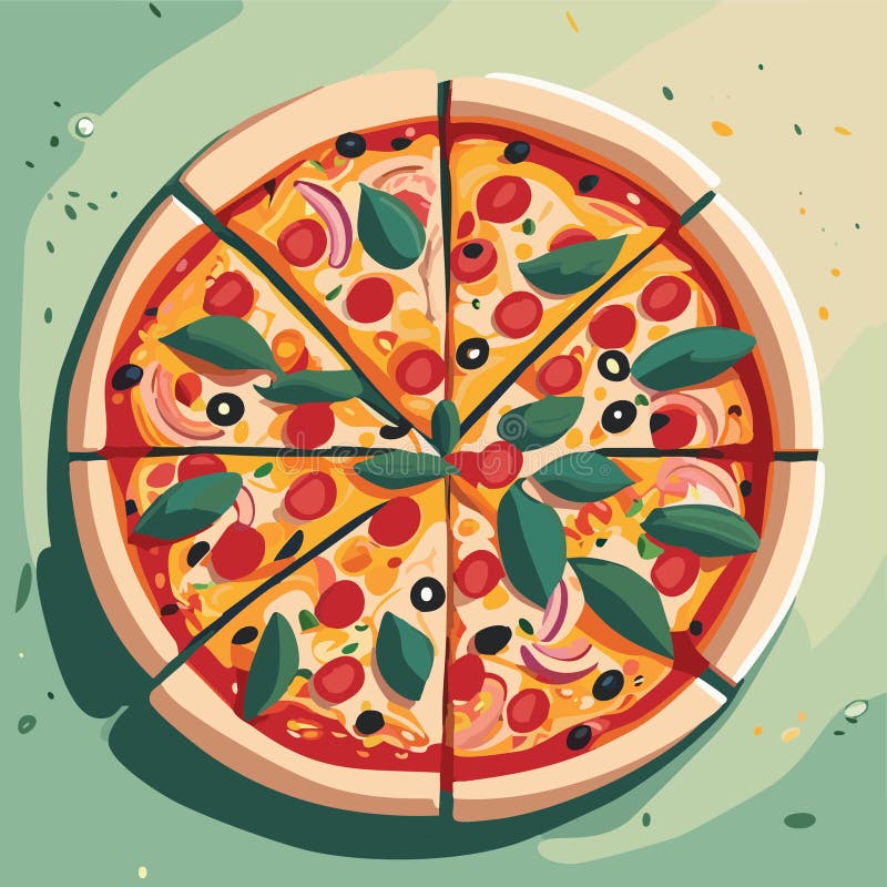 Hand Drawn Sliced Veggie Pizza Stock Vector - Illustration of circle ...