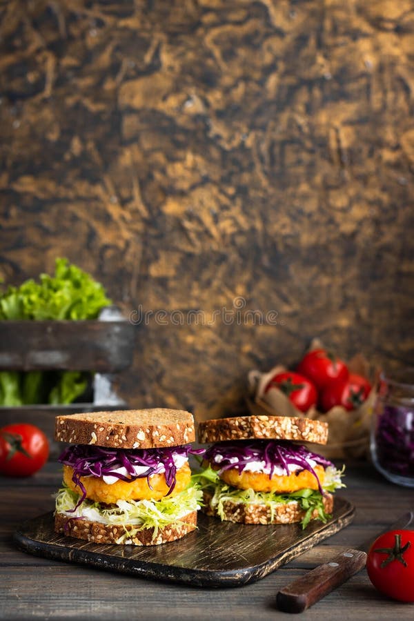 Veggie Sandwich with Rice Cutlet Stock Image - Image of cooking, meal ...