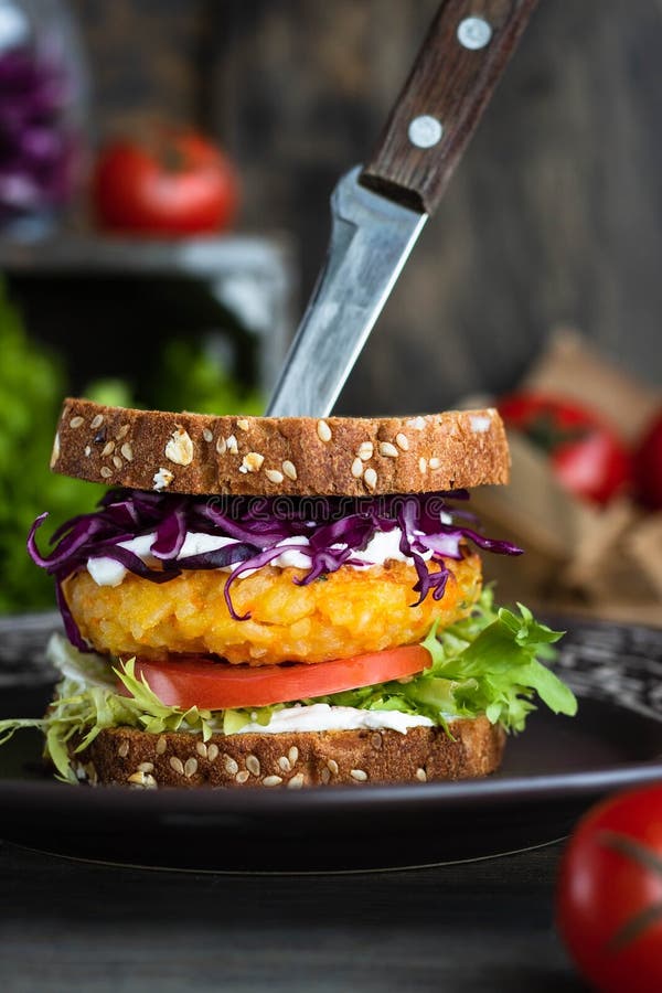 Veggie Sandwich with Rice Cutlet Stock Image - Image of meal, leaves ...