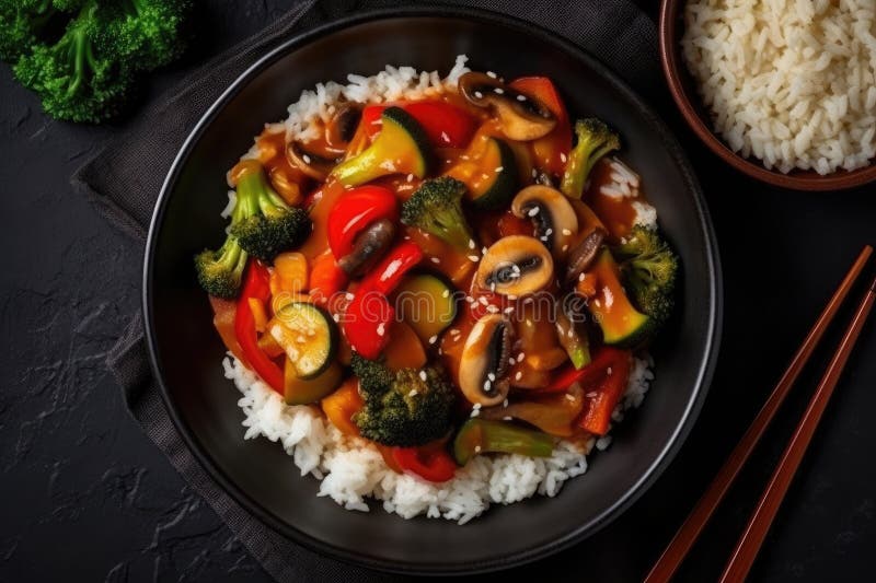 Veggie Stir Fry Vegetarian, Top View. Generative AI Stock Photo - Image ...