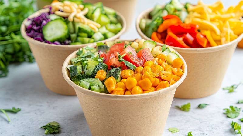 Veggie Taco Bowls in Paper Cups with Fresh Toppings. Stock Photo ...