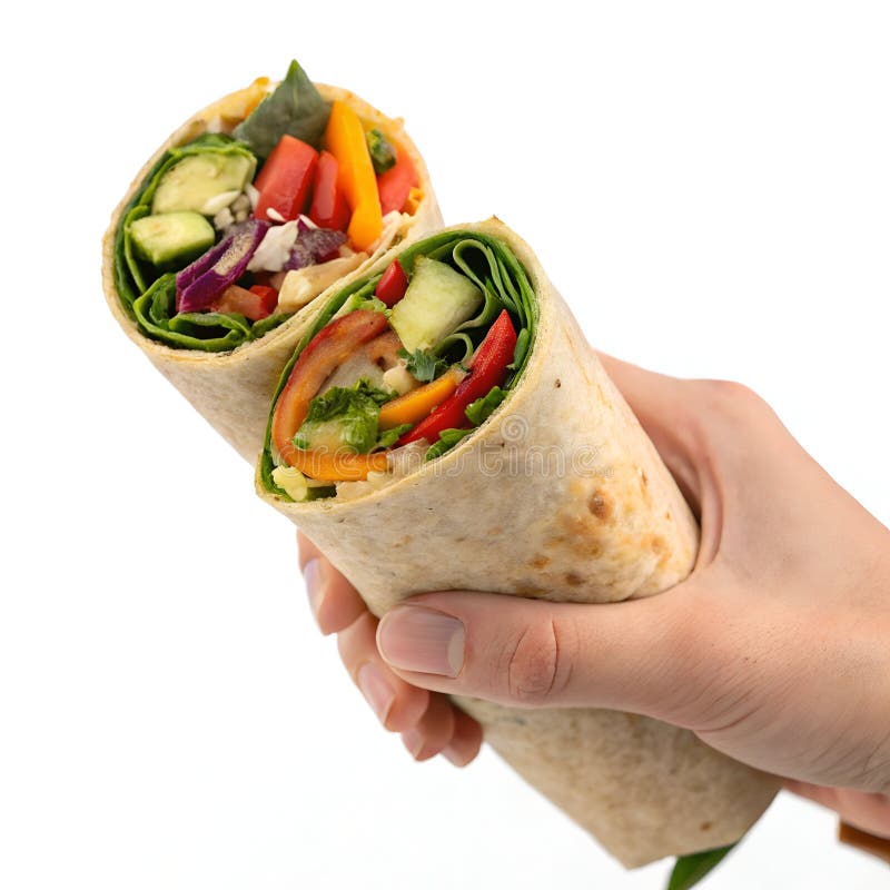 Veggie Wrap in Hand Fast Food Isolated on White Background Stock ...