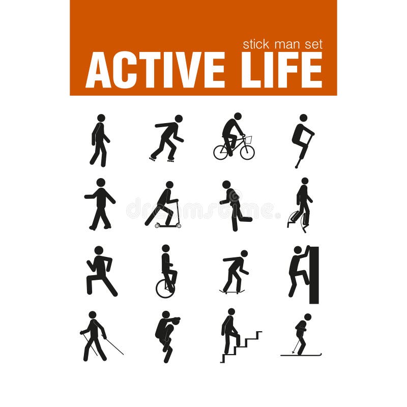 Vehicle Active Stick Man Set Stock Vector - Illustration of icon ...