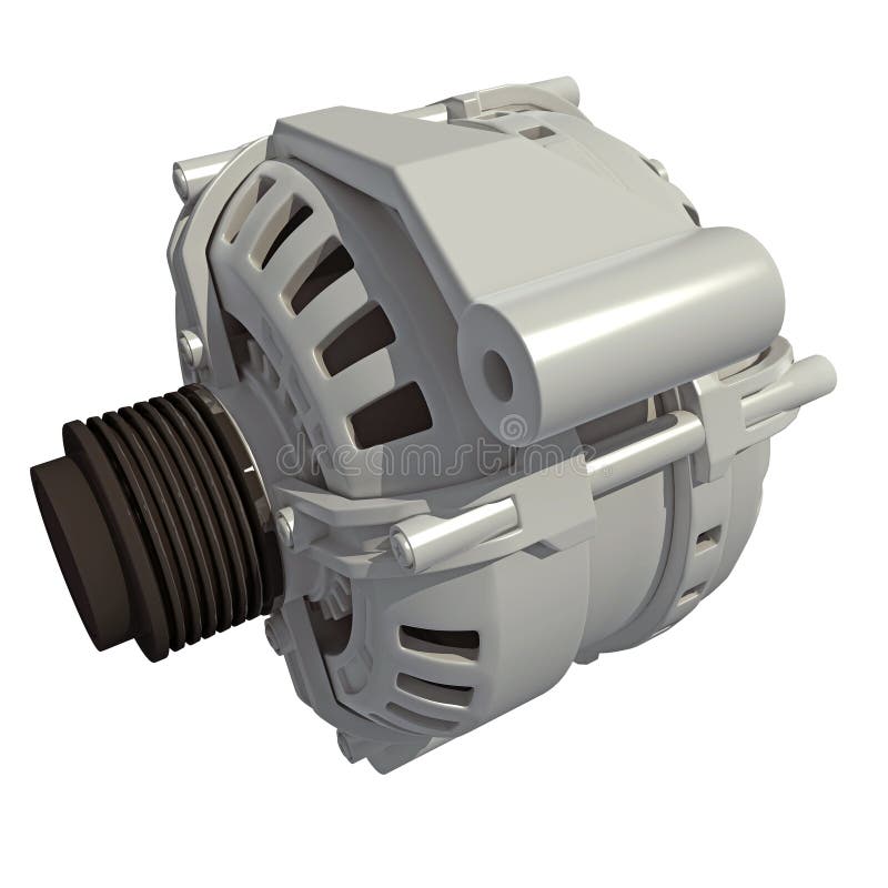 Vehicle Alternator 3D Rendering on White Background Stock Illustration ...