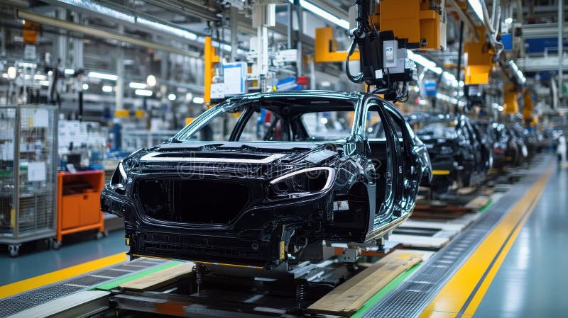 A Vehicle Assembly Line Showcasing a Partially Assembled Car in a Manufacturing Facility Stock ...