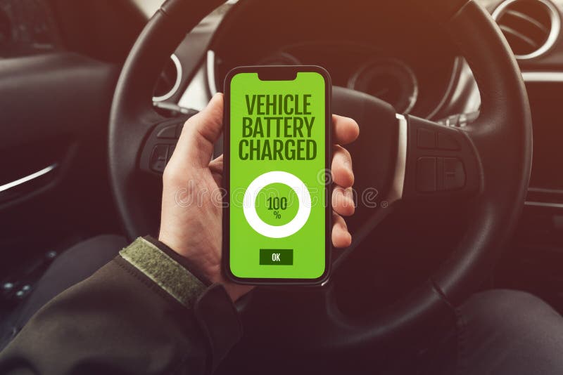 Vehicle Battery Charged at Full 100 Message on Smartphone App Screen ...