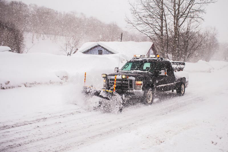 The Vehicle for Clearing Roads of Snow Stock Photo - Image of skidding ...