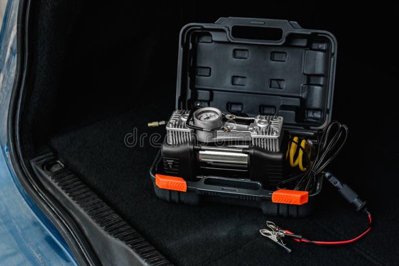 Vehicle Compressor in Trunk of Car. Stock Image - Image of mechanic ...