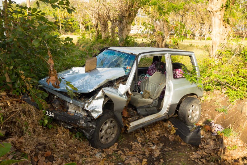 A Vehicle In A Ditch After Colliding With A Pick Up On An Island In The Caribbean Editorial 7697
