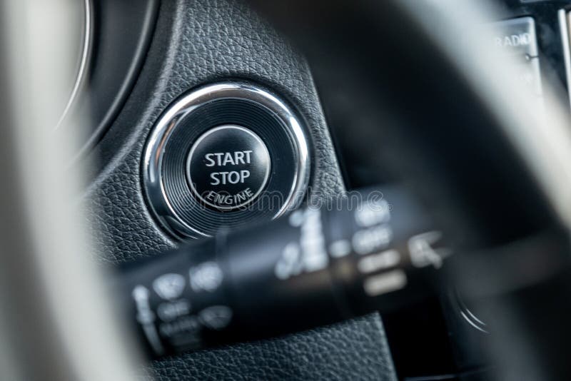 Detail on a Black Start Button in a Car. Vehicle Engine Start Stop ...
