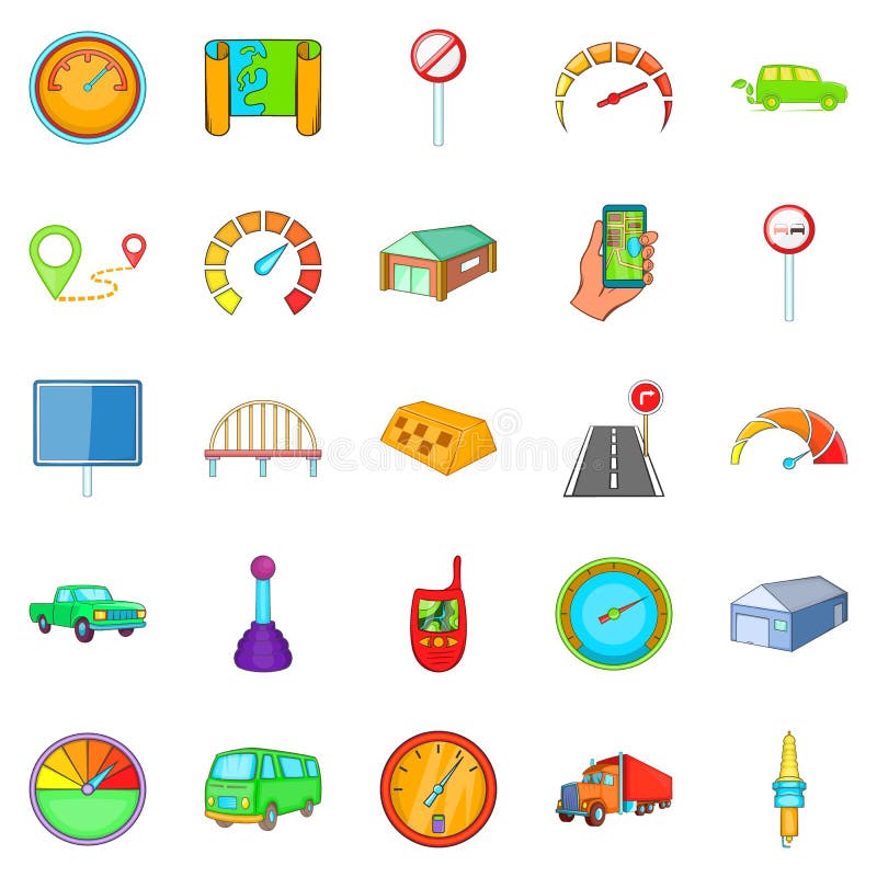 Vehicle Icons Set, Cartoon Style Stock Vector - Illustration of machine ...