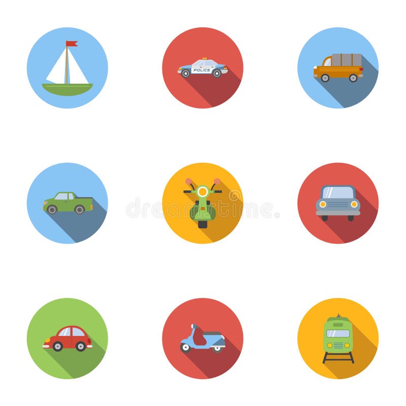 Vehicle Icons Set, Flat Style Stock Vector - Illustration of design ...