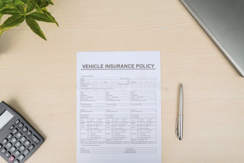 Vehicle Insurance Policy with Pen and Calculator Stock Photo - Image of ...