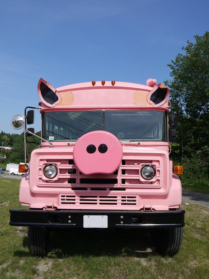 Vehicle: Modified Pink School Bus Stock Image - Image of cartoon, black ...