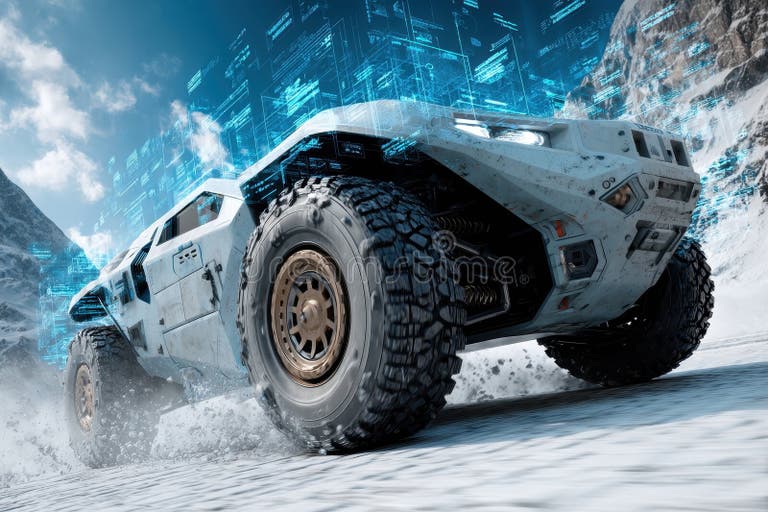 Vehicle Navigating Icy Terrain with Refracted Light and High-Tech ...