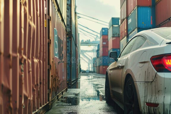 A Vehicle Parked Outside a Large Cargo Container Stock Photo - Image of ...