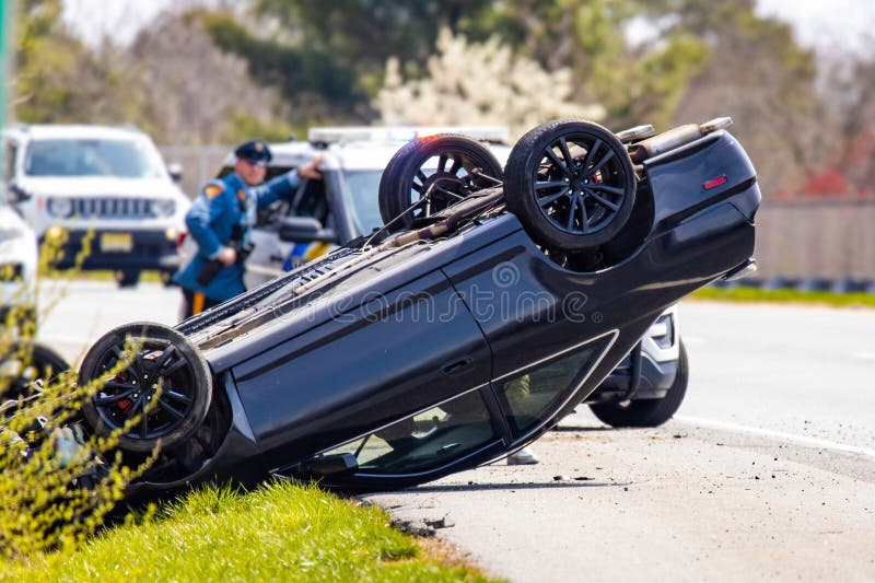 Vehicle Rollover Highway Road Accident with Police Stock Image - Image ...