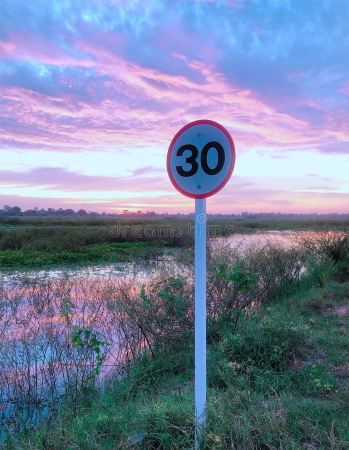 Vehicle Speed Warning Sign, Speed Limit of 30 Kilometers Per Hour Stock ...
