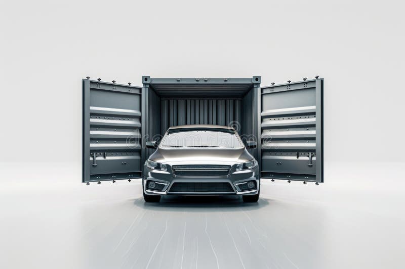 A Vehicle Stored in a Shipping Container with the Doors Open Stock ...