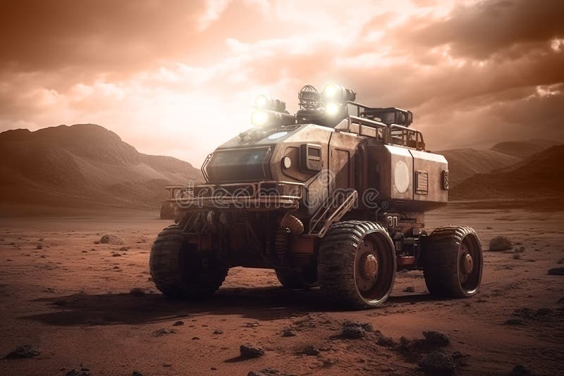 A Vehicle in the Surface of Mars Stock Illustration - Illustration of ...