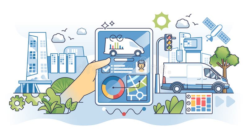 Vehicle Telematics and Smart Communication System Outline Hands Concept ...