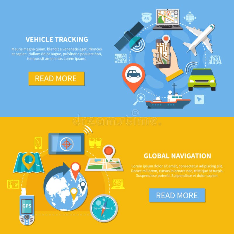Vehicle Tracking Navigation Banners Stock Vector - Illustration of ...