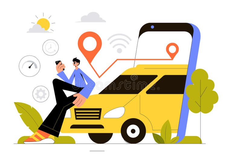 Vehicle Tracking Vector Illustration Featuring Workers Loading Products ...