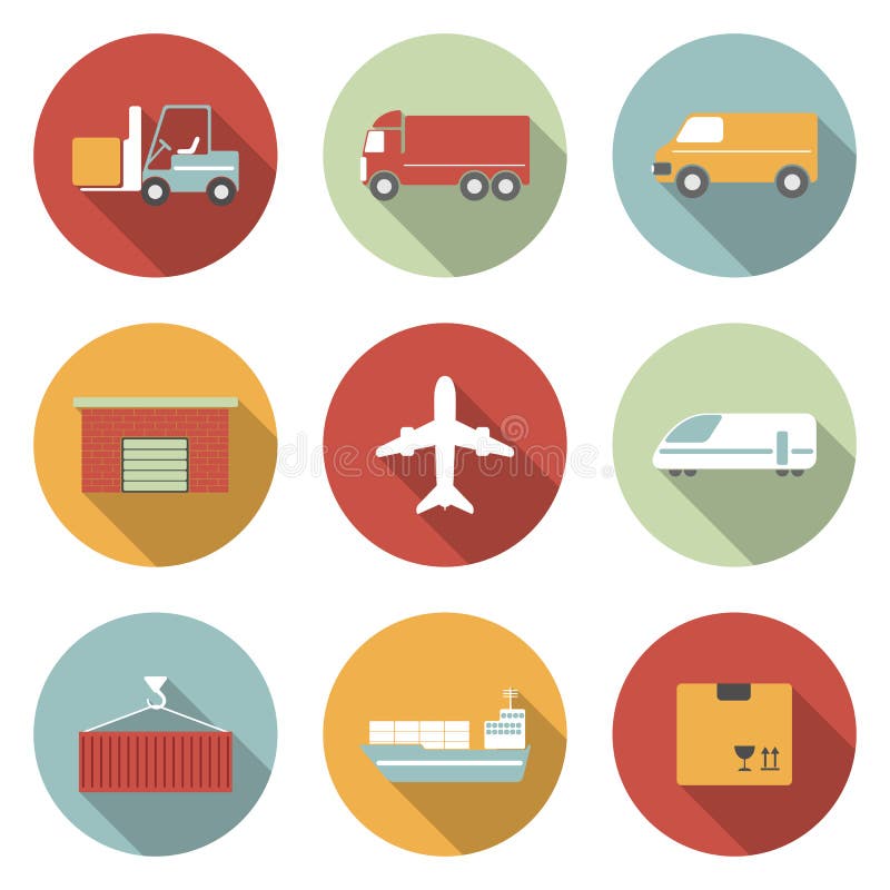 Vehicle, Transport and Logistics Flat Icons. Stock Vector ...