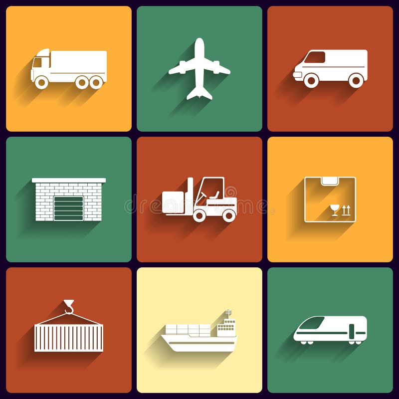 Vehicle, Transport and Logistics Vector Flat Icons. Stock Vector ...