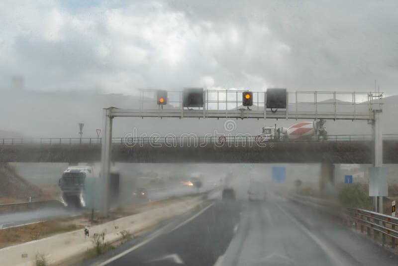 Vehicles Circulating on a Highway at the Time of Heavy Rain, Preventing ...