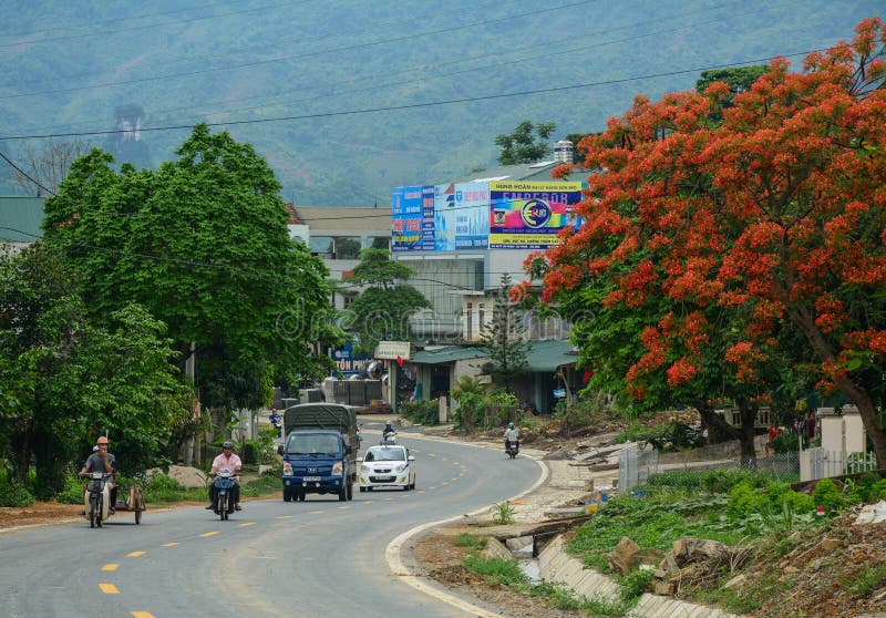Vehicles Driving on Rural Road in Lang Son, Vietnam Editorial ...