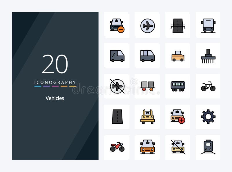 20 Vehicles Line Filled Icon for Presentation Stock Vector ...