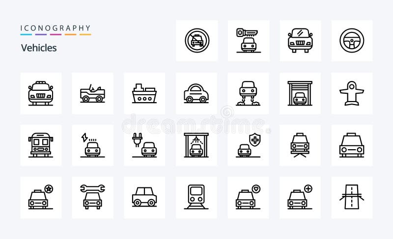 25 Vehicles Line icon pack stock vector. Illustration of emergency ...