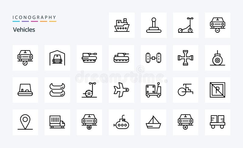25 Vehicles Line icon pack stock vector. Illustration of checked ...